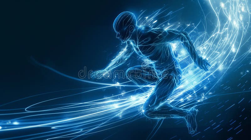 Digital Human in Motion stock photo. Image of neon, trails - 324708518