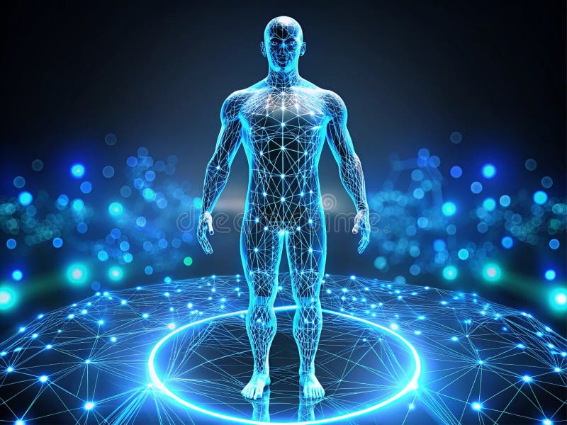 Digital Human Network Visualization in a Futuristic Stock Illustration ...