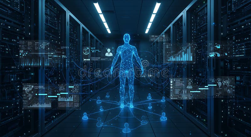 Digital Human: Networked Data Visualization in a Server Room Stock ...