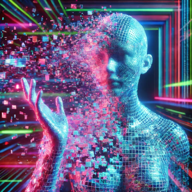Digital Human in Pixelized Reality Stock Illustration - Illustration of ...
