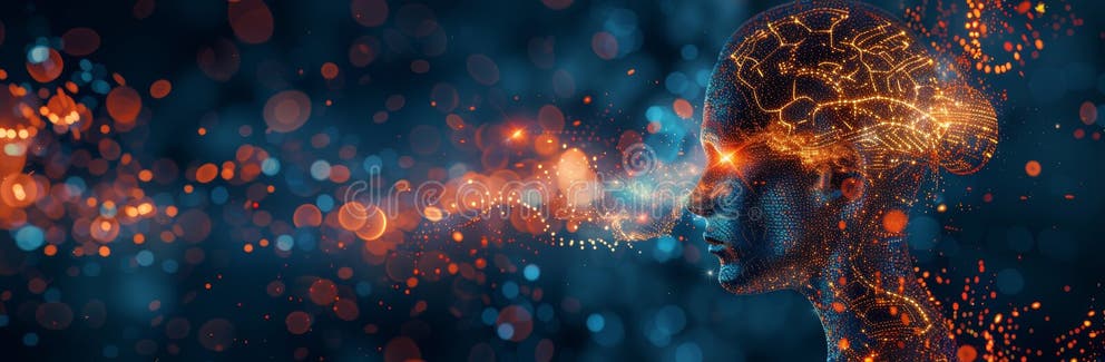 Digital Human Portrait Composed of Binary Code and Circuits Stock Image ...