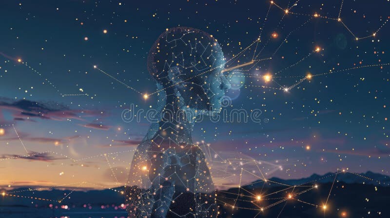 Digital Human Profile with Interconnected Network Illustration Stock ...