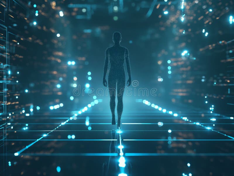 Digital Human Silhouette in Futuristic Environment Stock Image - Image ...