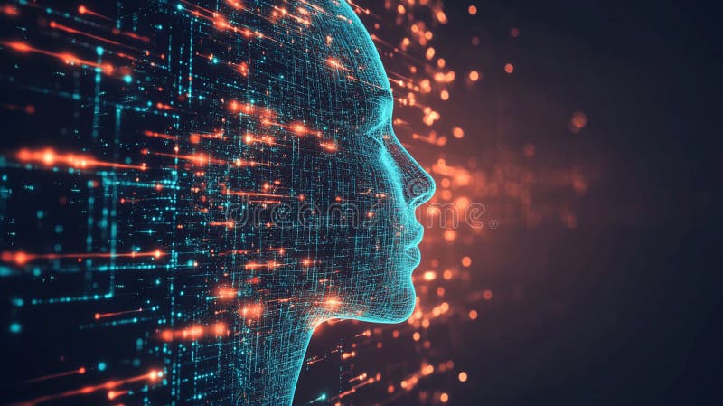 Digital Human Silhouette with Glowing Data Streams and Particles Stock ...