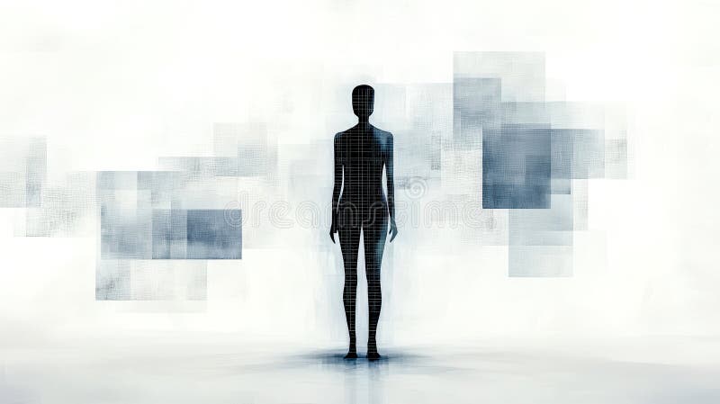 Digital Human Silhouette Standing in Abstract Pixelated Environment ...