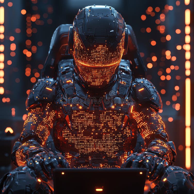 Digital Humanoid Cyber Face. Stock Idea for Big Data or Cyber Security ...