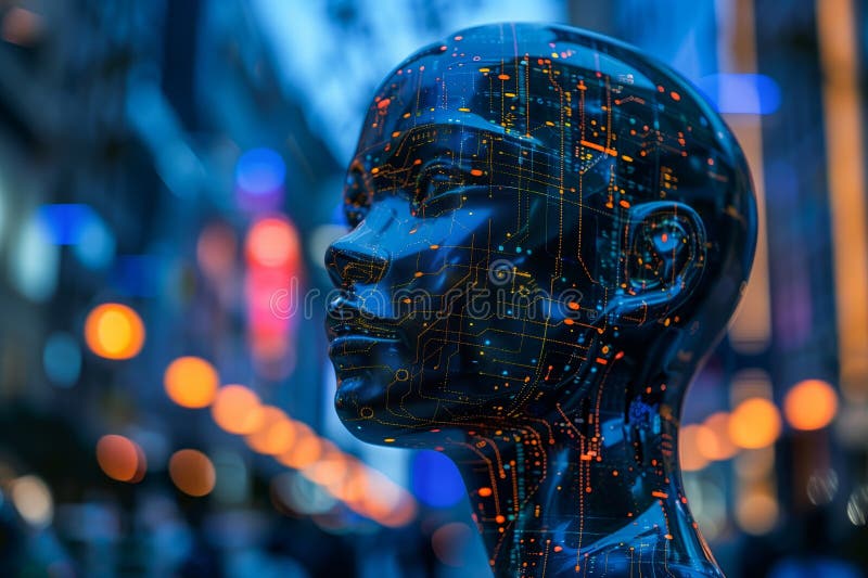 Digital Humanoid Face with a Circuit Pattern Stock Image - Image of ...