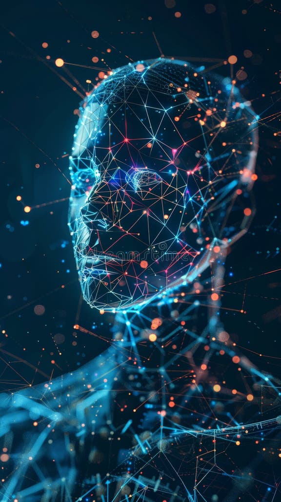 Digital Humanoid Face with Intricate Glowing Patterns and Abstract ...
