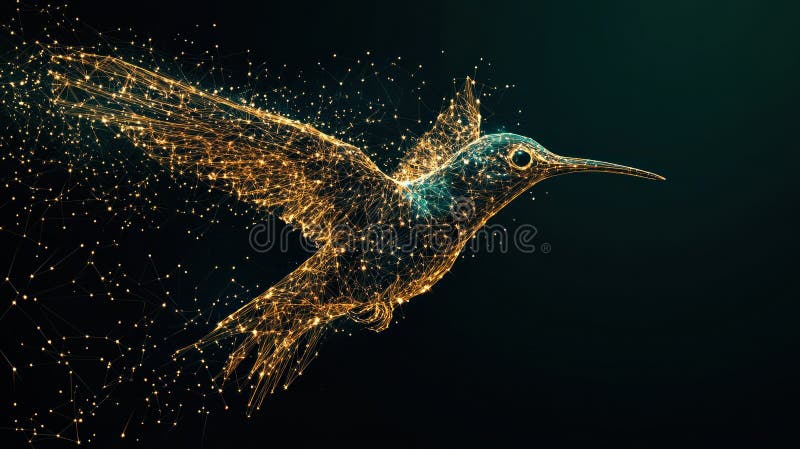 Digital Hummingbird in Flight, Abstract Network Background Stock ...