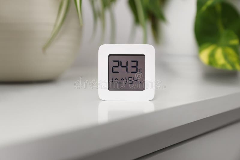 Digital Hygrometer with Thermometer on White Table Stock Image - Image of check, microclimate ...
