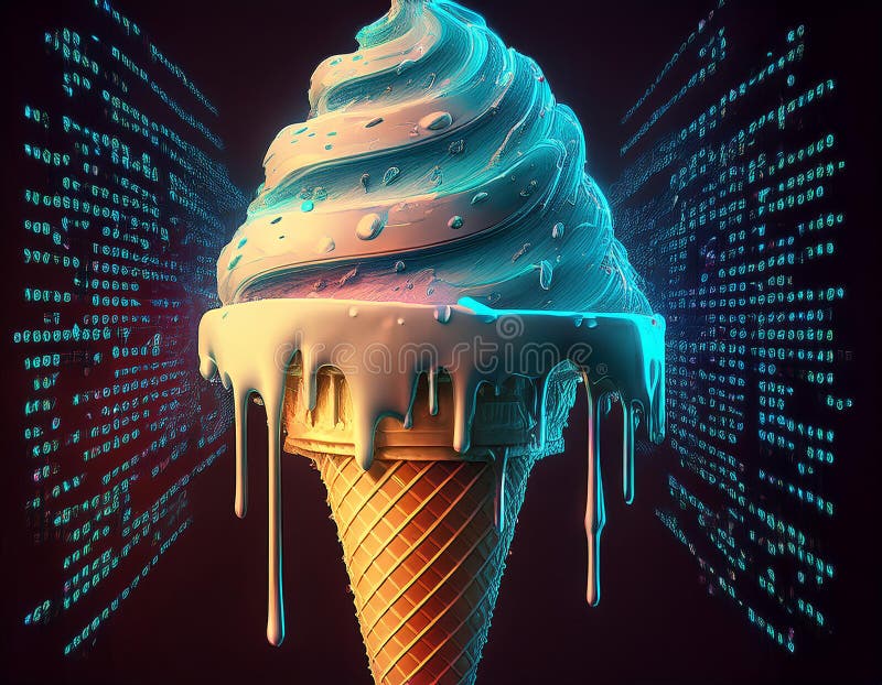 Digital Ice Cream Cone with Dripping Soft Serve Texture Against a ...