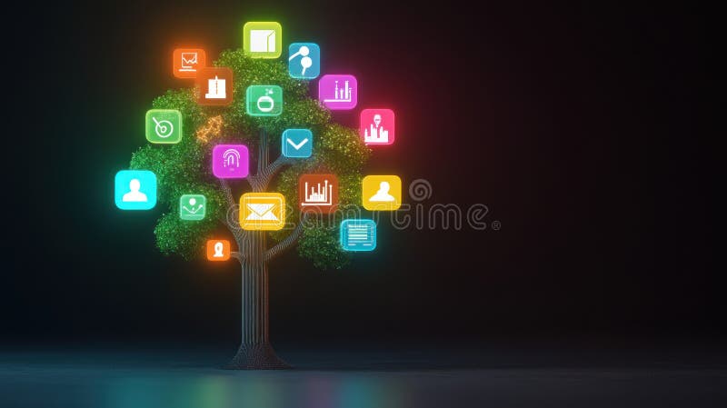 Digital Icons Create Glowing Abstract Tree Symbolizing Growth and ...