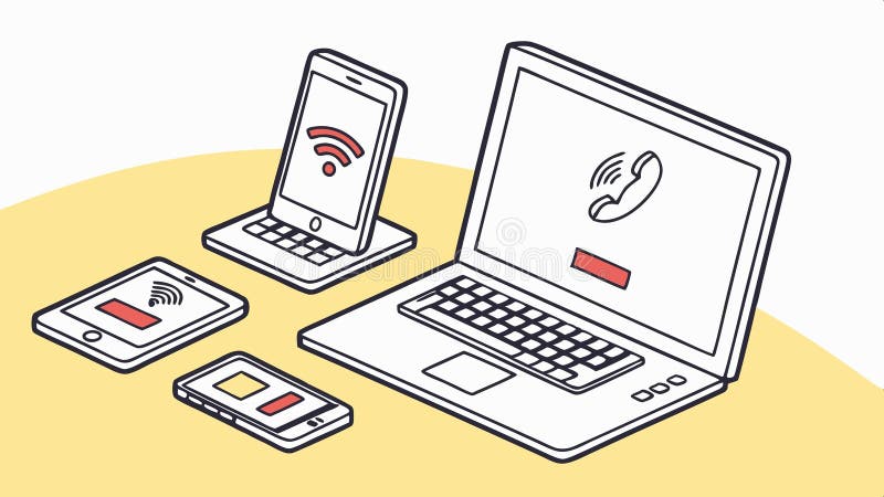 Laptop and Phone Communication Icons, Depicting Digital Connection and ...