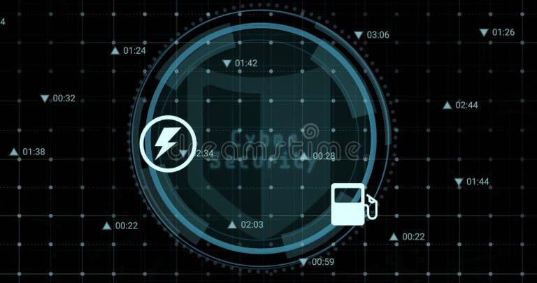 Digital Icons Over Cyber Security Text and Barcode Scanner on Round ...