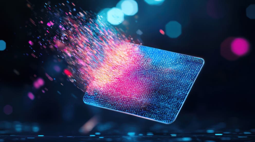 Digital ID Card Disintegrating into Colorful Code Fragments, Creating ...