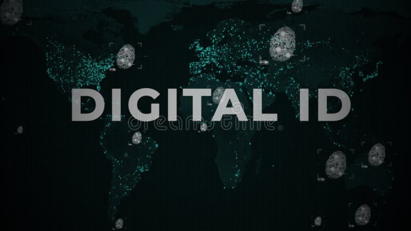 Digital ID Text Typography Over the Global World Map and Fingerprints ...