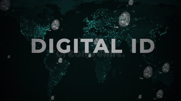 Digital ID Text Typography Over the Global World Map and Fingerprints ...