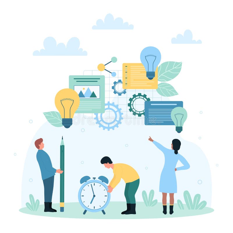 Digital Idea Creation and Development, Tiny People Hold Pencil and ...