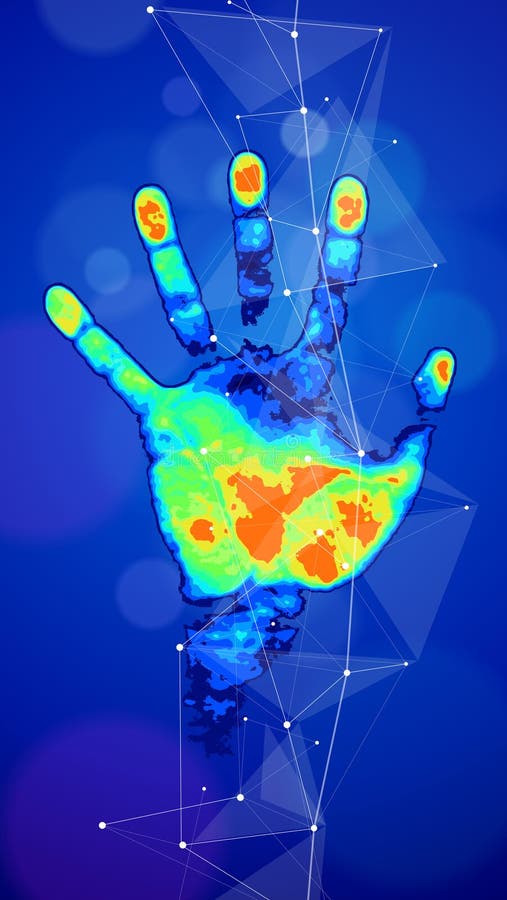 The Concept of Digital Identification - Color Thermal Hand Print, Blue ...