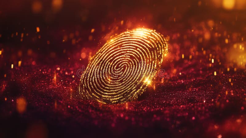 Digital Identity Authentication Fingerprint Glowing on Sparkling Dark ...