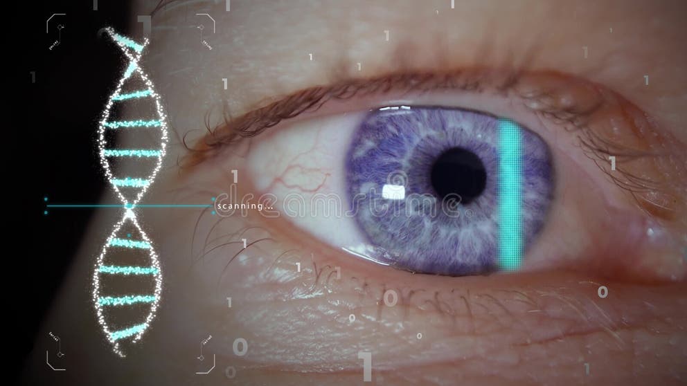 Digital Identity - Scanning Human Eye with Binary Code and DNA. - Close ...