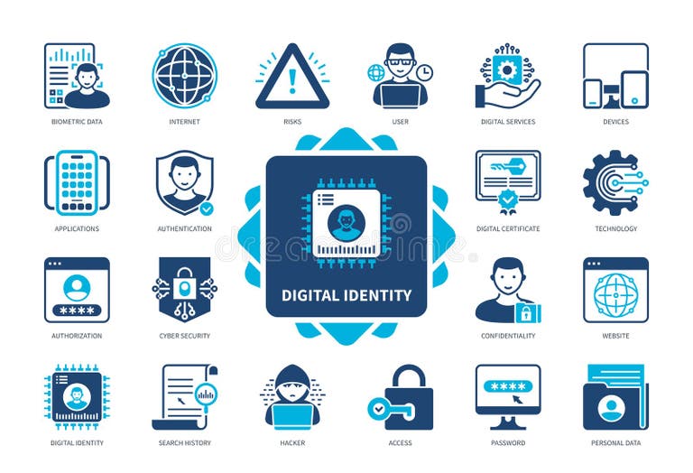 Digital Identity Solid Icon Set Stock Illustration - Illustration of ...