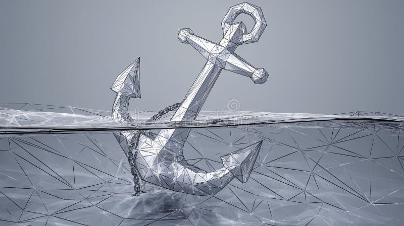 Sinking Anchor in Calm Water, Low-Poly Digital Illustration Stock ...