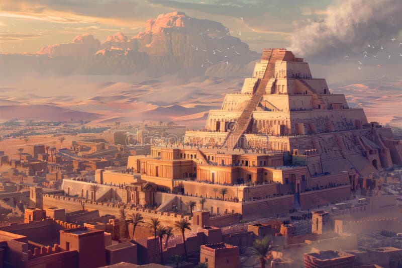 Ancient Egyptian Cityscape at Sunset Stock Illustration - Illustration ...