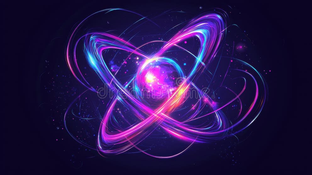 A Digital Illustration of an Atom, with a Bright Central Nucleus ...