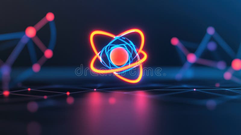 Digital Illustration of Atom with Glowing Electrons and Connections ...