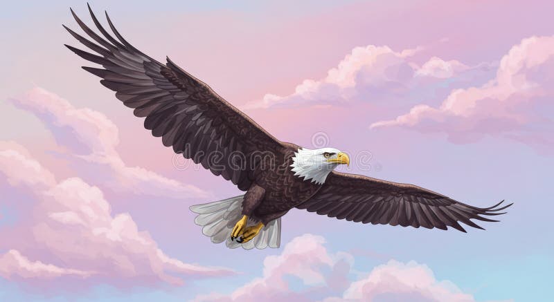 A Digital Illustration of a Bald Eagle (Haliaeetus Leucocephalus) Soaring through the Stock ...