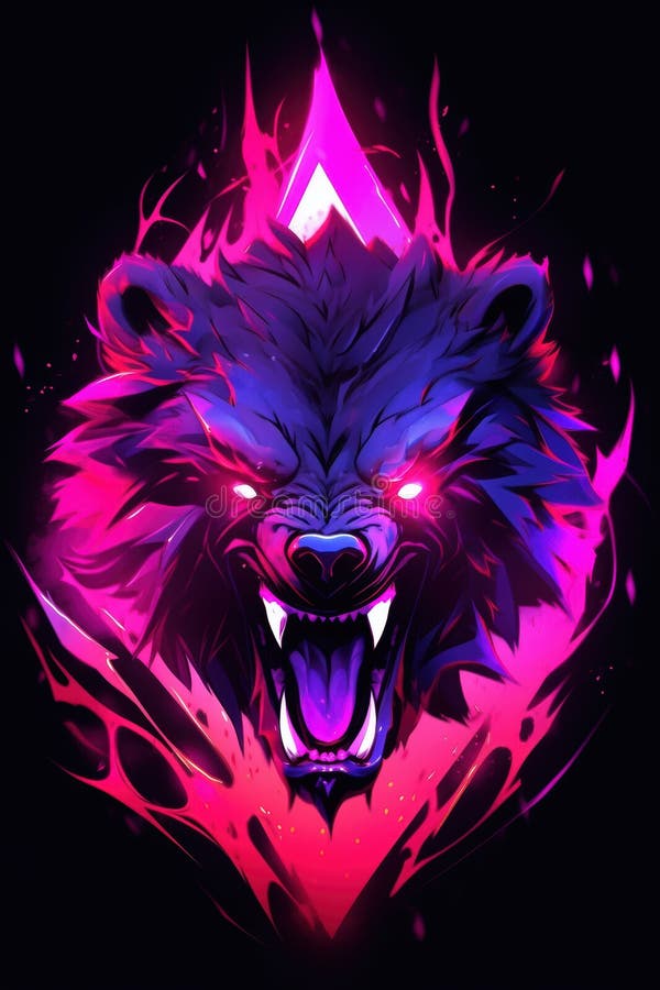 Fiery Bear Head. Created by Generative Artificial Intelligence Stock ...