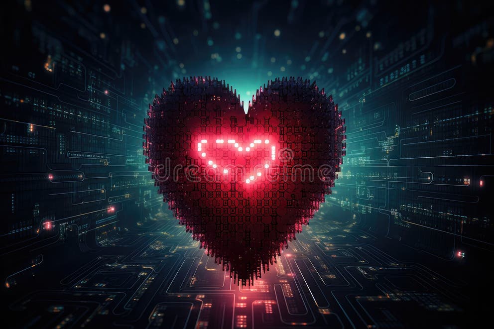 Digital Illustration of Binary Code in a Heart Shape Stock Illustration ...