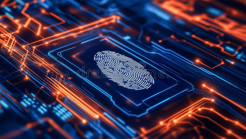 Digital Illustration of Biometric Security with Glowing Orange Light ...