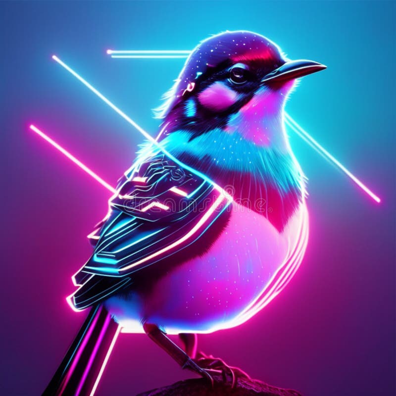Digital Illustration of a Bird in Neon Light. 3D Rendering Stock ...
