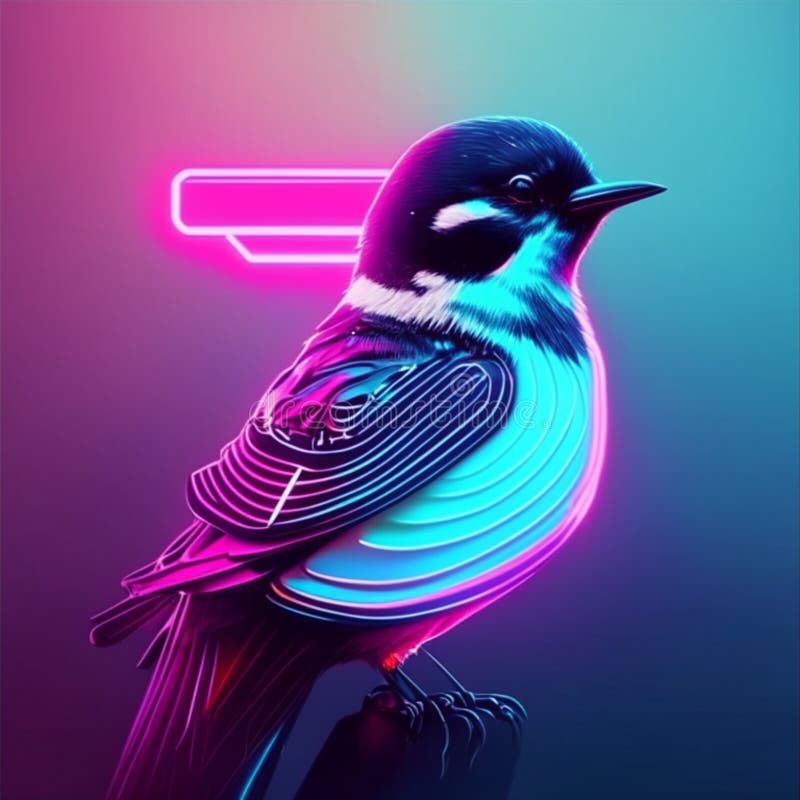 Digital Illustration of a Bird in Neon Light. 3D Rendering Stock ...