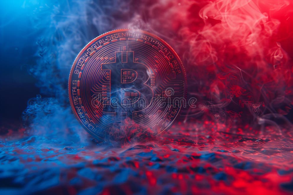 Digital Illustration of the Bitcoin Logo on a Red and Blue Gradient ...