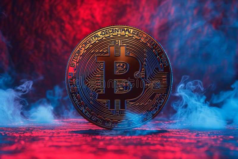 Digital Illustration of the Bitcoin Logo on a Red and Blue Gradient ...