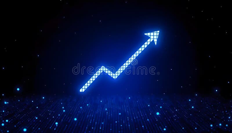 Futuristic Digital Line Graph with Upward Arrow on Blue Background ...