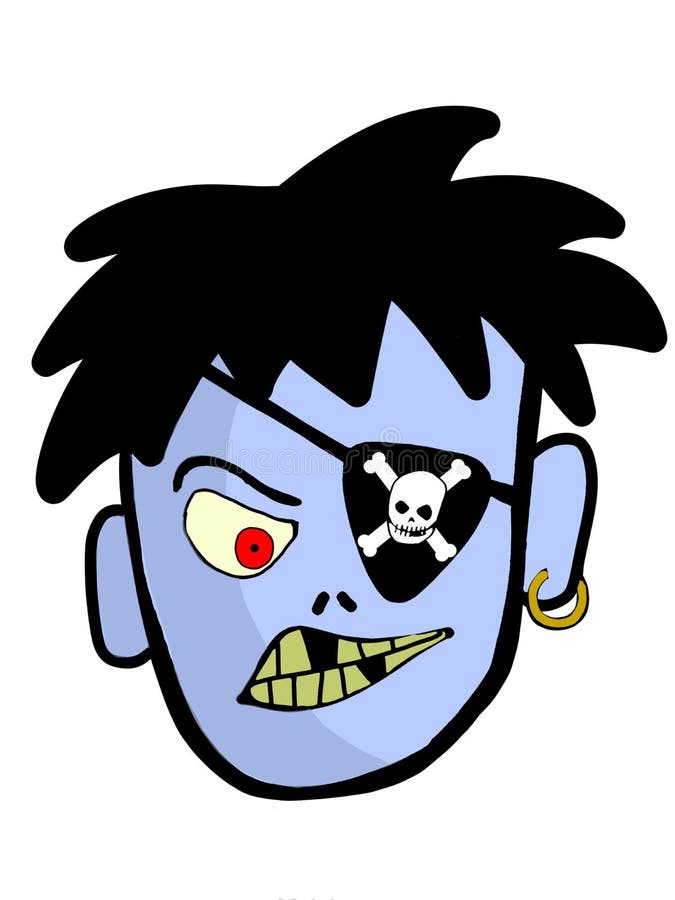 Digital Illustration of a Blue Cartoon Pirate with an Eye Patch Stock ...