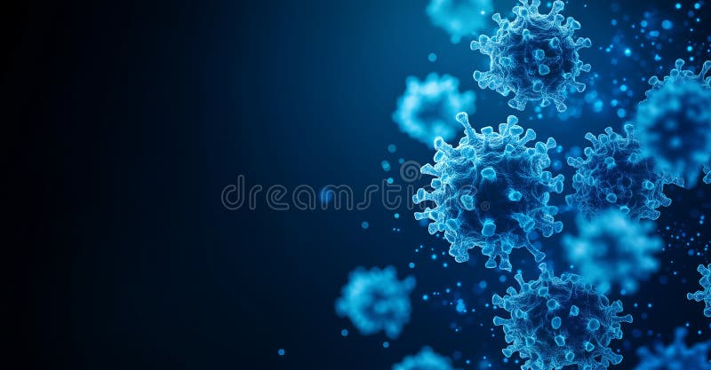 Digital Illustration of Blue Virus Particles on Dark Background ...