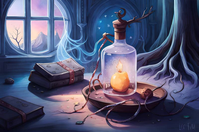 Digital Illustration of a Bottle of Magic Potion in a Dark Fantasy ...