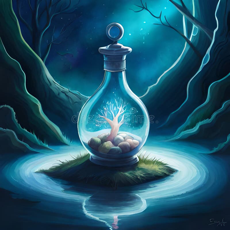 Digital Illustration of a Bottle of Magic Potion in a Dark Fantasy ...