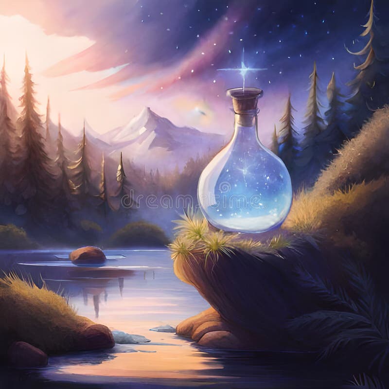 Digital Illustration of a Bottle of Magic Potion in a Dark Fantasy ...