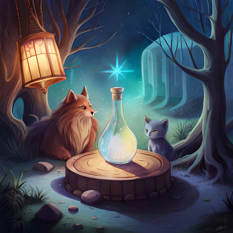 Digital Illustration of a Bottle of Magic Potion in a Dark Fantasy ...