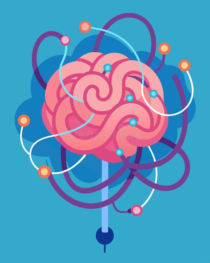 A Digital Illustration Of A Brain With Glitchy And Tangled Pathways