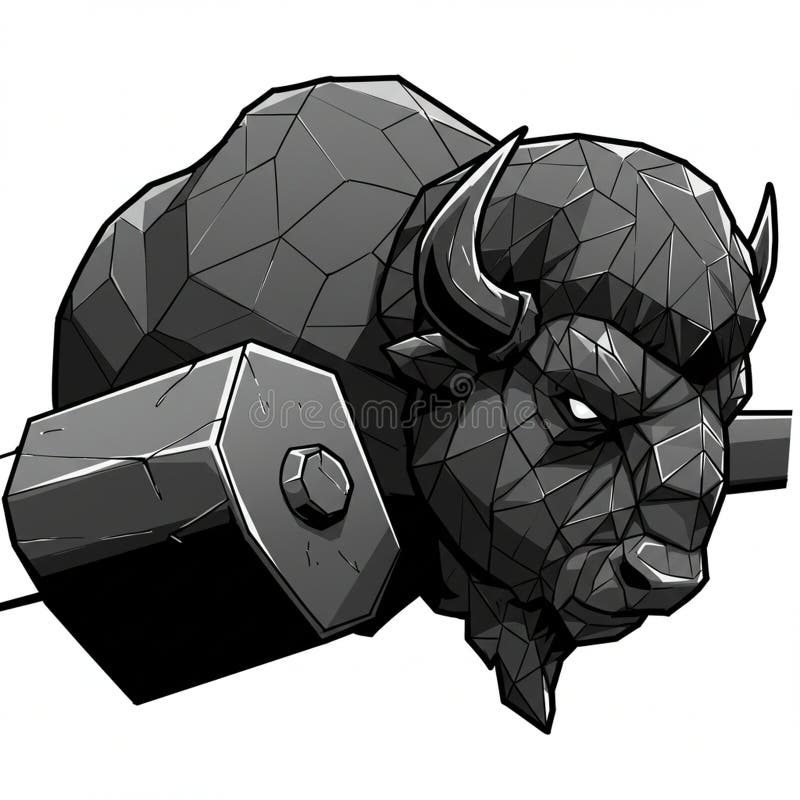 A Digital Illustration of a Buffalo S Head with a Geometric, Faceted ...