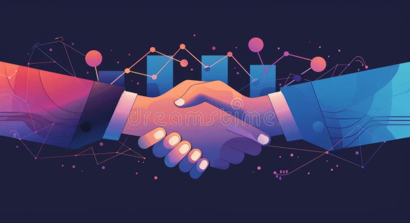 Business Partnership Handshake with Abstract Data Graphs and Charts ...