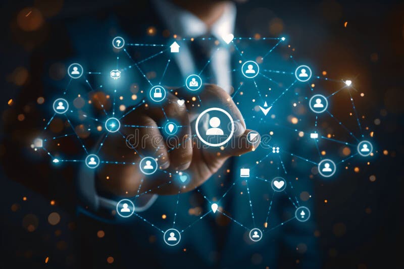 A Digital Illustration of a Businessman Interacting with a Virtual ...