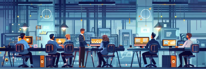 Tech Office with Focused Employees Working on Computers Stock ...